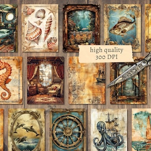 Nautical Junk Journal Pages, Digital Scrapbook Paper Kit, Ocean ...