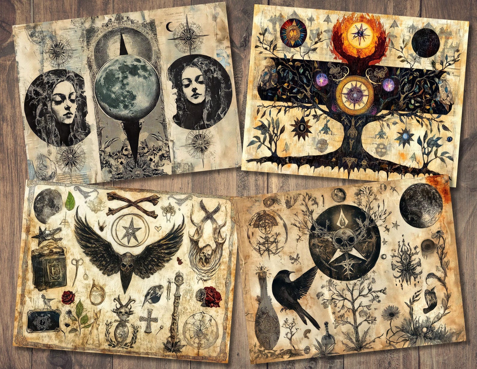 Decorative Wiccan Papers, Pagan Junk Journal Page, Digital Scrapbook ...