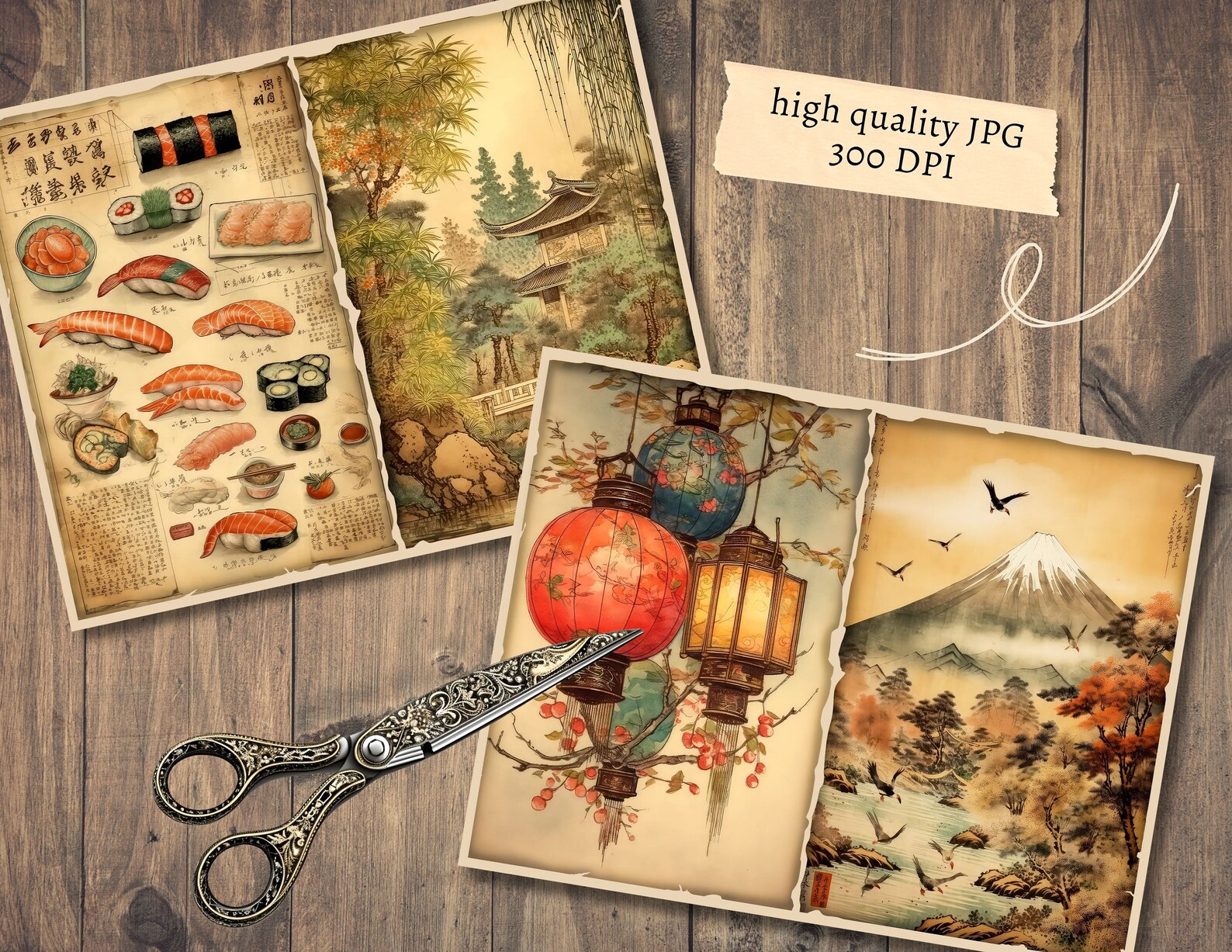 Vintage Japan Junk Journal Pages, Digital Scrapbook Paper Kit, Japanese ...