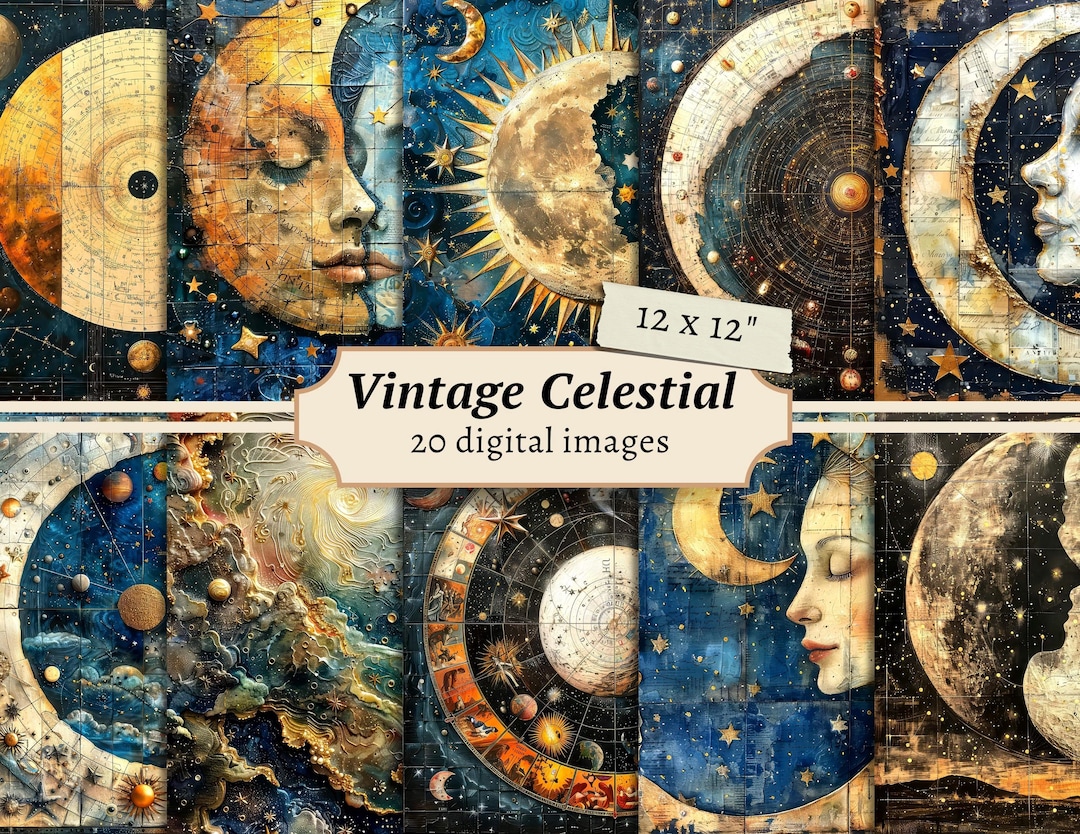 Celestial Digital Papers, Galaxy Junk Journal Page, Stars Scrapbook Kit ...