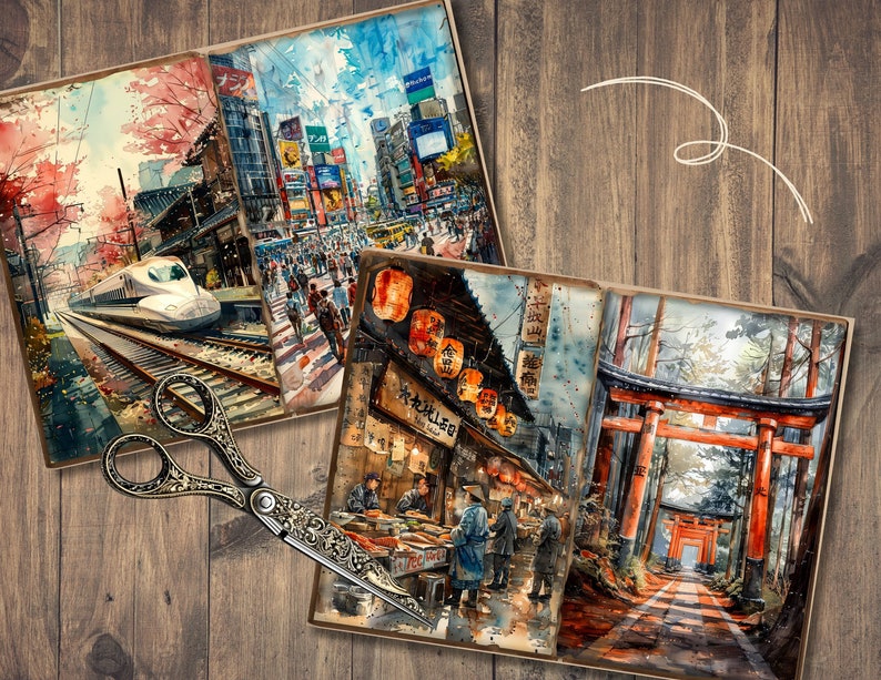 Japan Junk Journal Pages, Digital Scrapbook Paper, Tokyo Printable ...