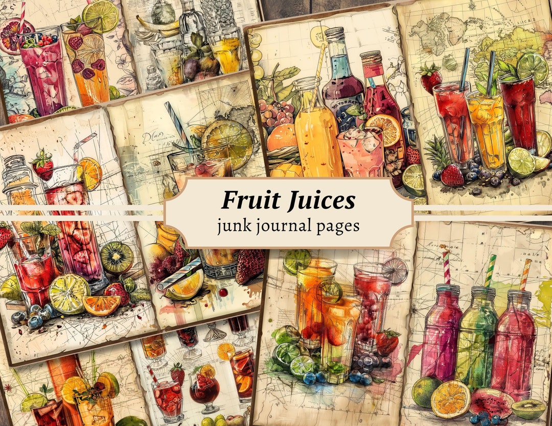 Fruit Juice Junk Journal Pages, Digital Scrapbook Paper Kit, Summer ...