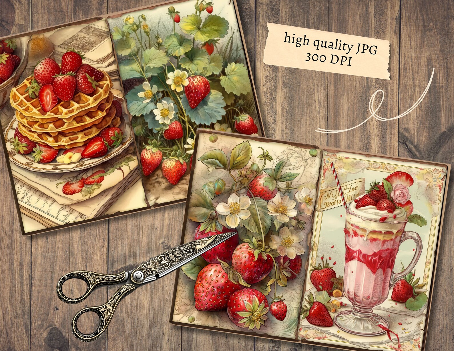 Strawberry Junk Journal Pages, Digital Scrapbook Paper, Printable ...