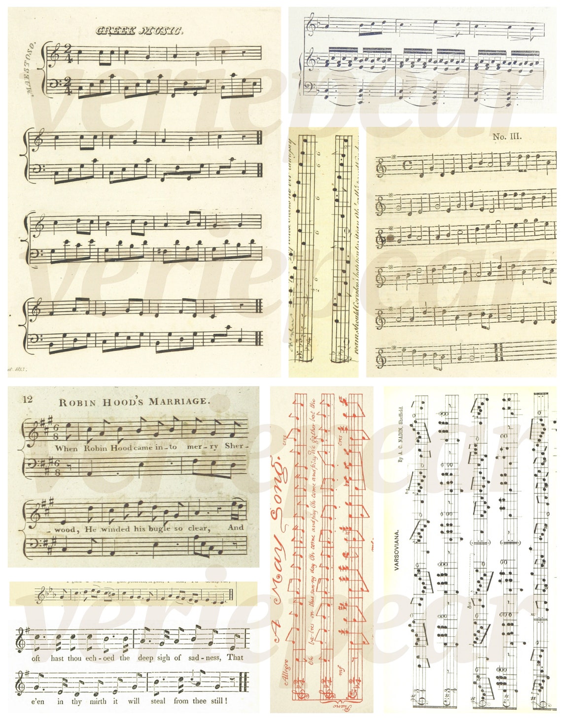 Vintage Sheet Music Snippets | Printable Ephemera, Junk Journal ...