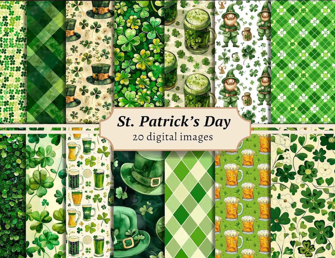 St. Patrick's Day Digital Papers, Four Leaf Clover Junk Journal Pages ...