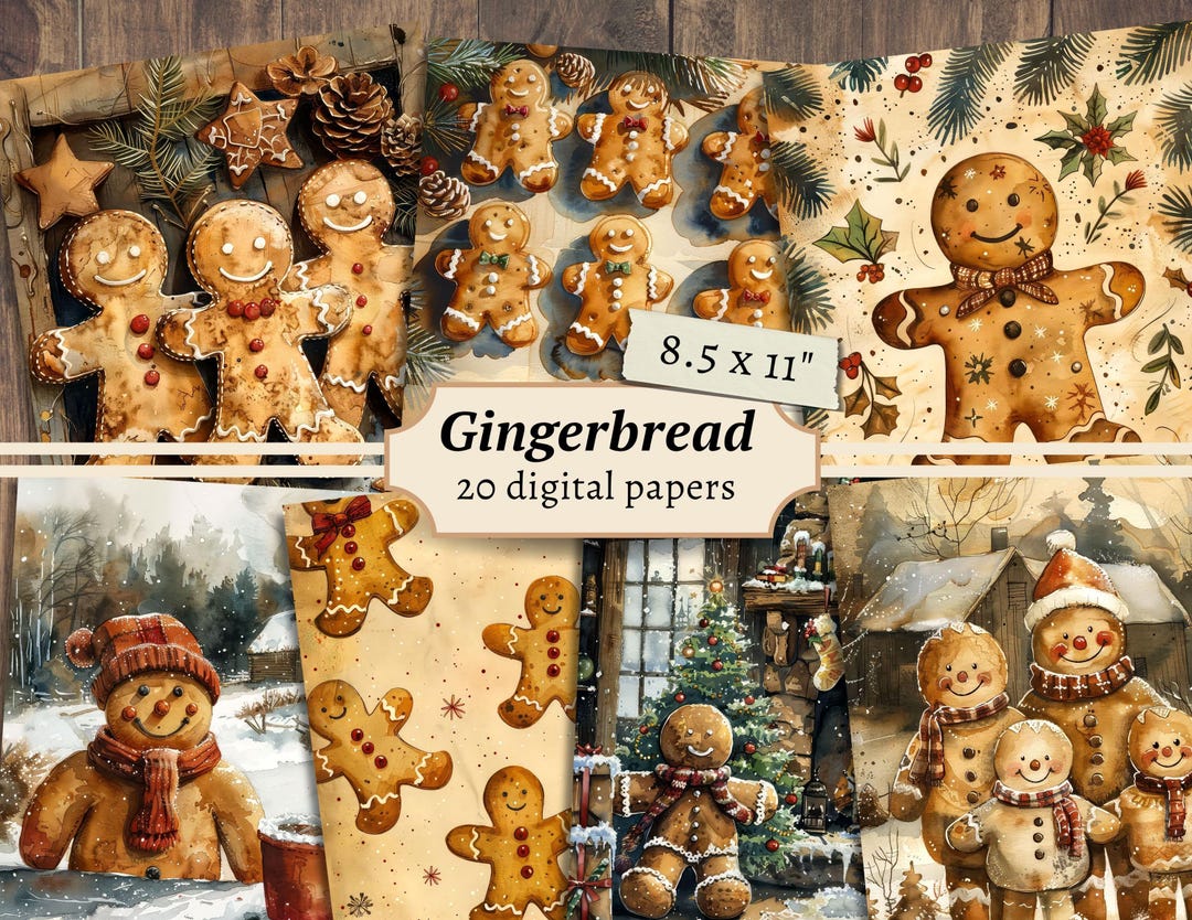 Gingerbread Man Digital Papers, Christmas Scrapbook Kit, Holidays ...