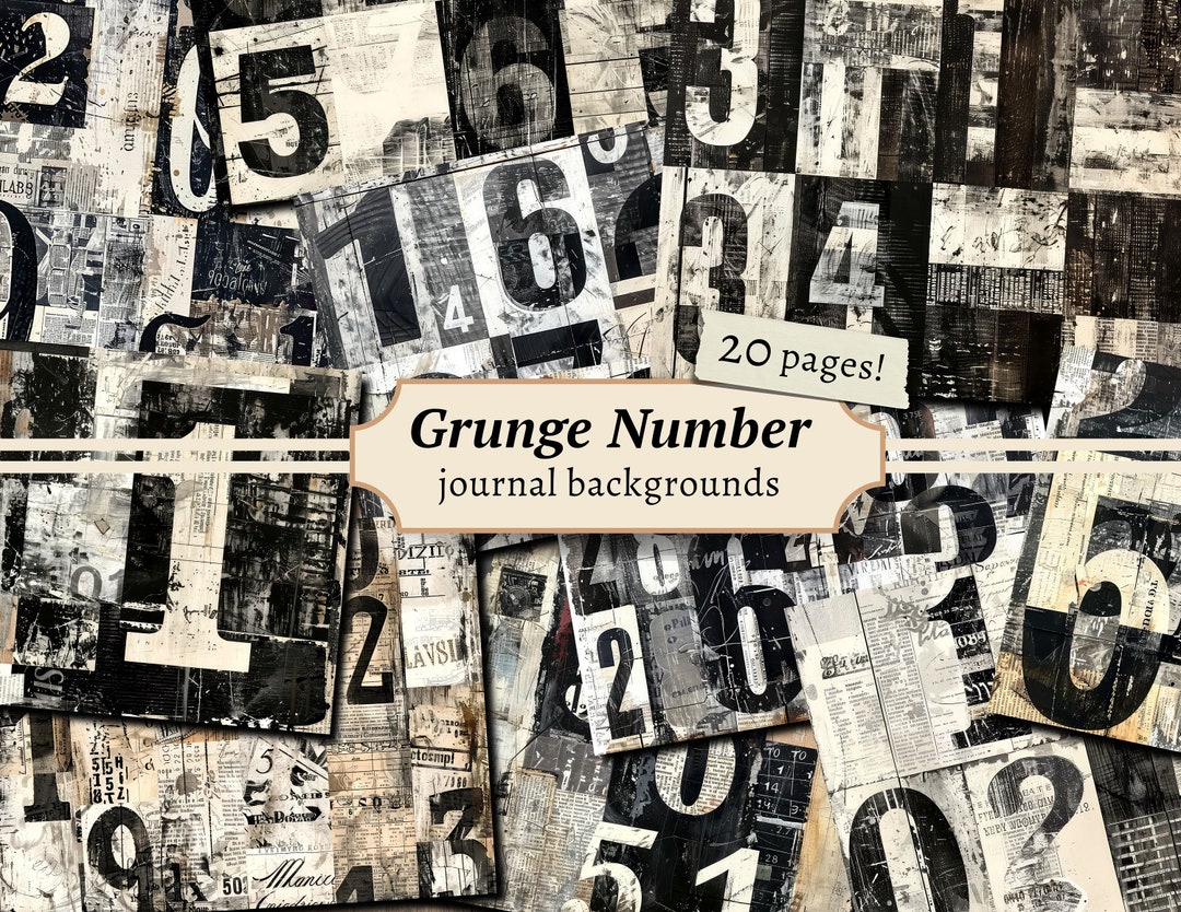 Grunge Number Backgrounds, Textured Junk Journal Pages, Digital ...