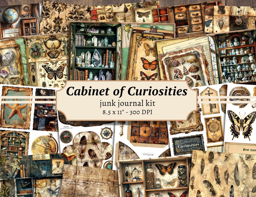Cabinet of Curiosities Junk Journal Kit, Digital Scrapbook Paper ...