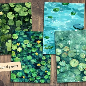 Pond Water Digital Papers, Water Lily Scrapbook Kit, Nature Printable ...