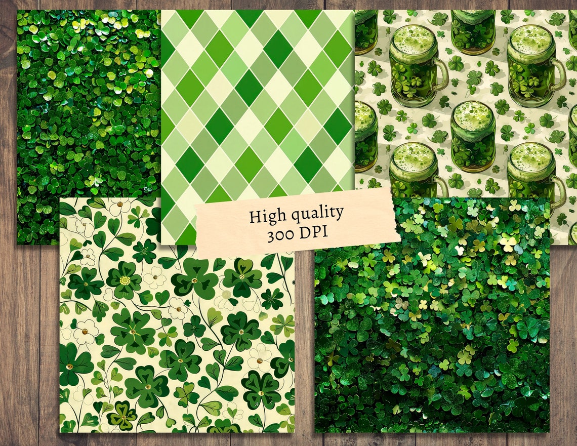 St. Patrick's Day Digital Papers, Four Leaf Clover Junk Journal Pages ...