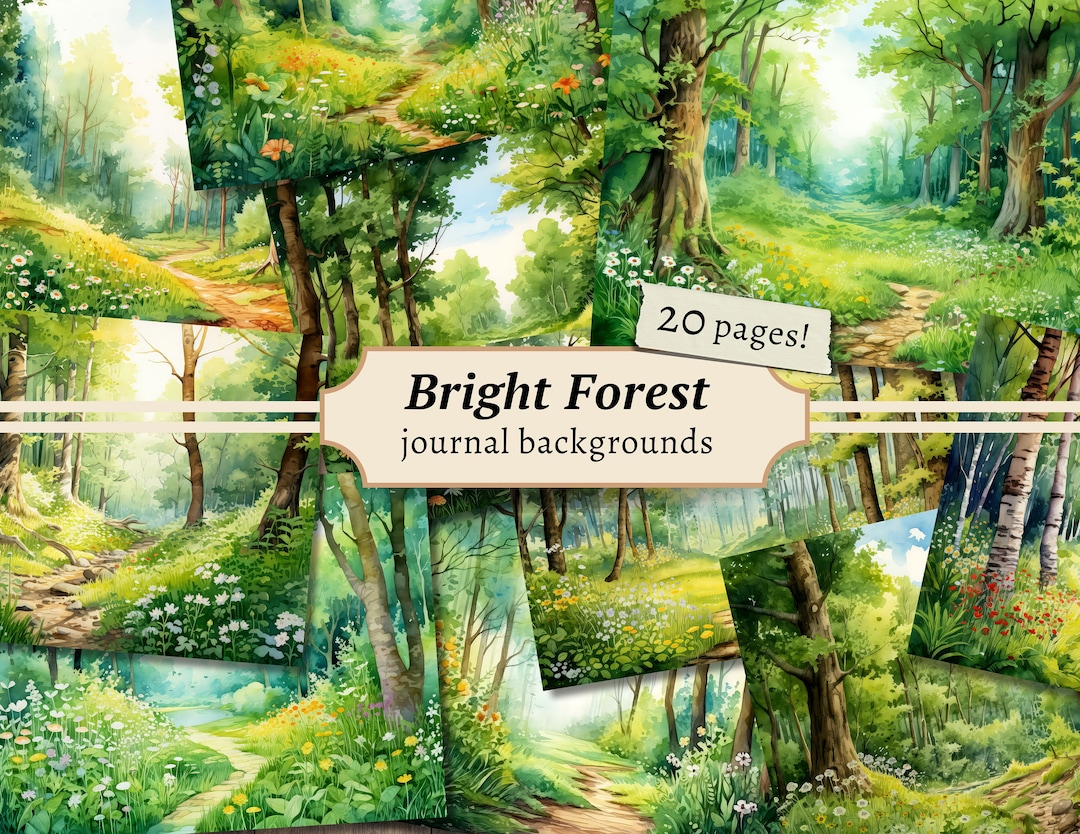 Bright Forest Backgrounds, Nature Junk Journal Pages, Digital Scrapbook ...