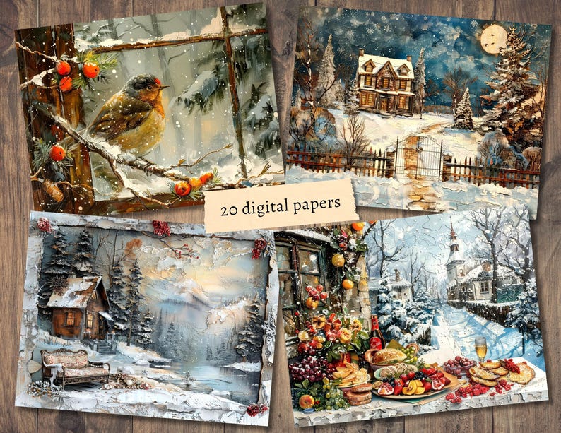 Cozy Winter Backgrounds, Junk Journal Pages, Digital Scrapbook Paper ...