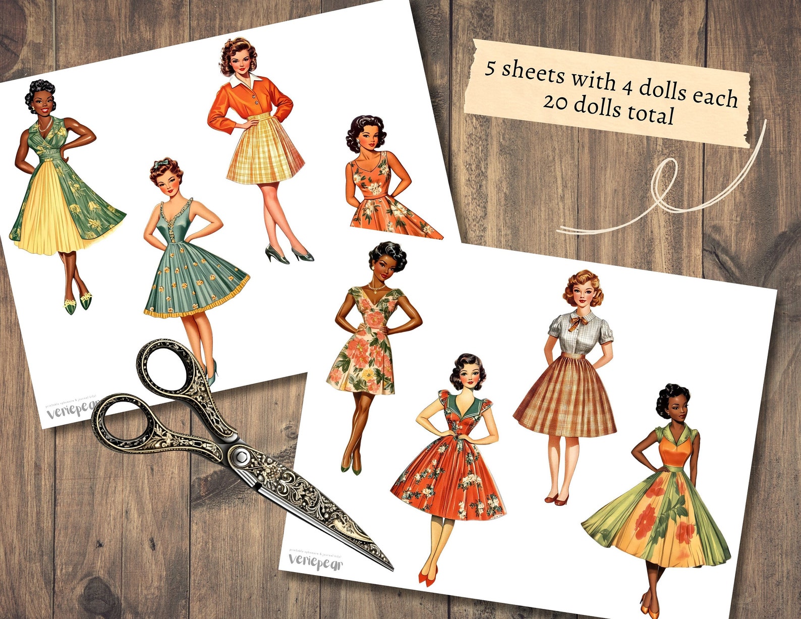 50s Women Paper Dolls, Retro Lady Fussy Cuts, Digital Ephemera, Vintage ...
