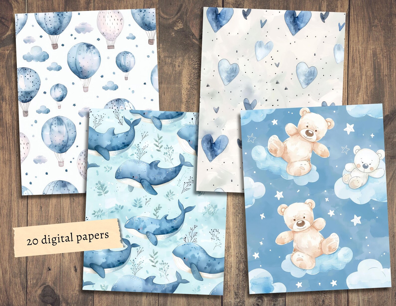 Baby Boy Digital Papers, Pastel Blue Scrapbook Kit, Boho Nursery ...