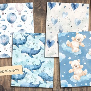 Baby Boy Digital Papers, Pastel Blue Scrapbook Kit, Boho Nursery ...