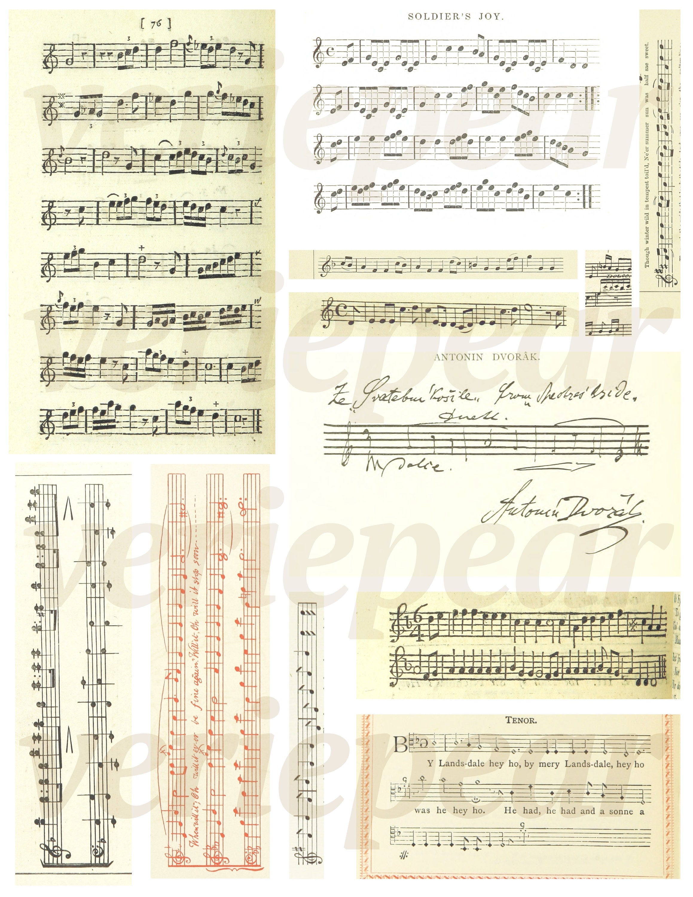 Vintage Sheet Music Snippets | Printable Ephemera, Junk Journal ...
