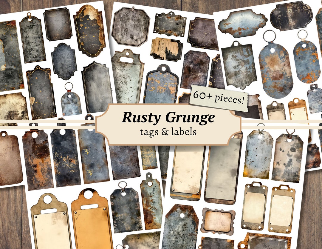 Rusty Grunge Tags & Labels, Printable Junk Journal Embellishments ...