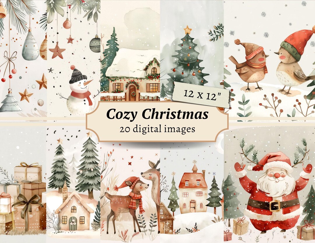 Cozy Christmas Digital Papers, Scrapbook Background, Winter Holidays ...