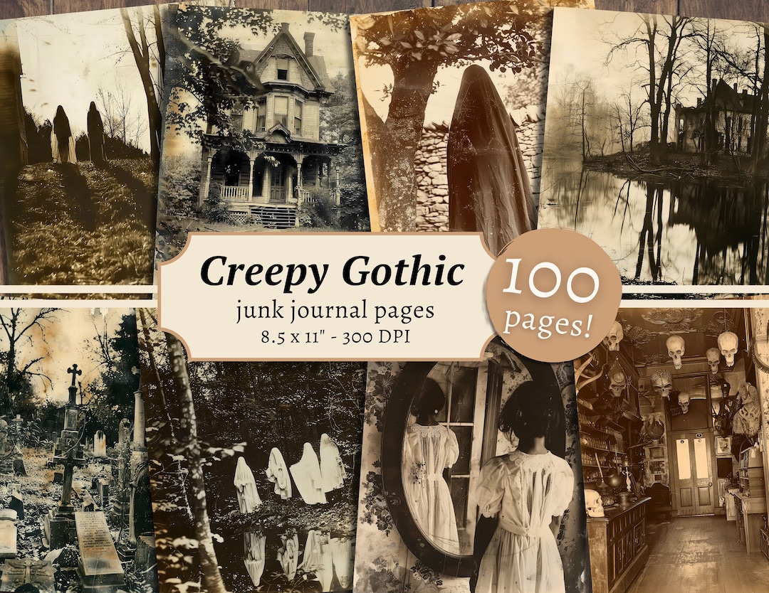 Creepy Gothic Junk Journal Pages, Digital Scrapbook Paper Kit, Dark ...