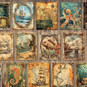 Nautical Junk Journal Pages, Digital Scrapbook Paper Kit, Ocean ...