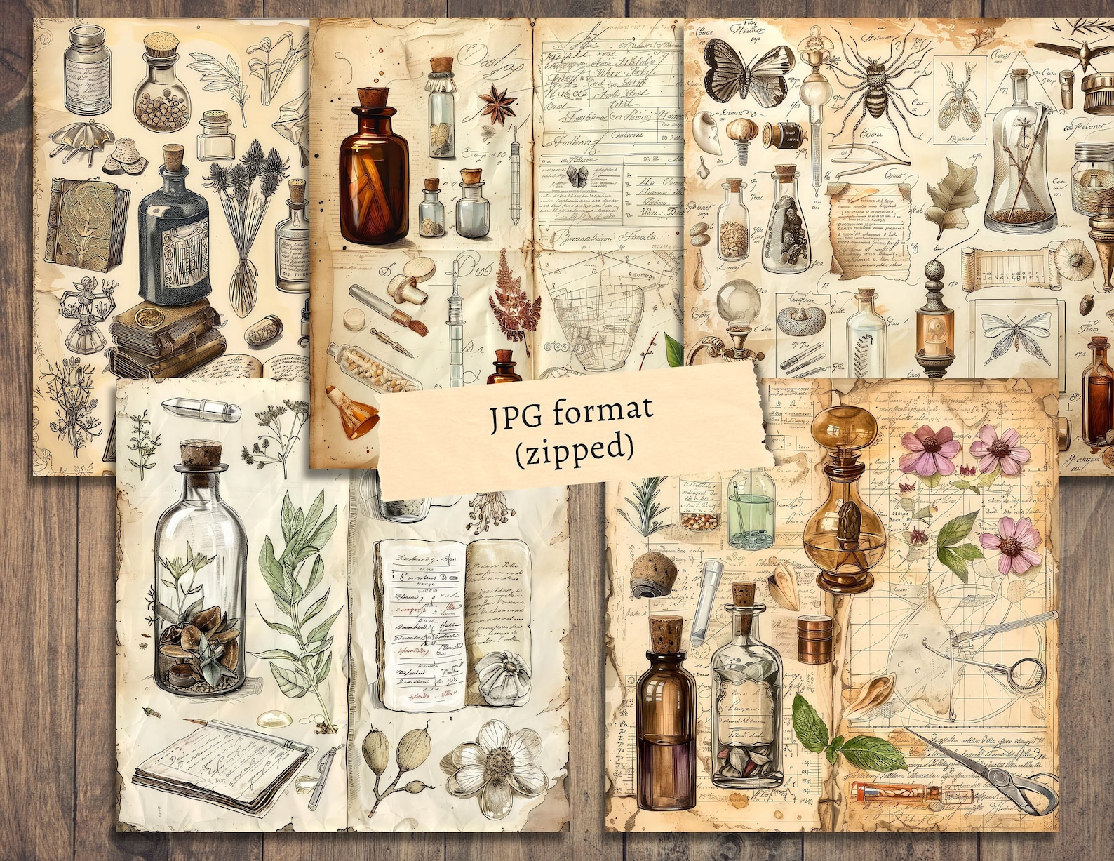 Apothecary Digital Papers, Mystic Potion Junk Journal Pages, Scrapbook ...
