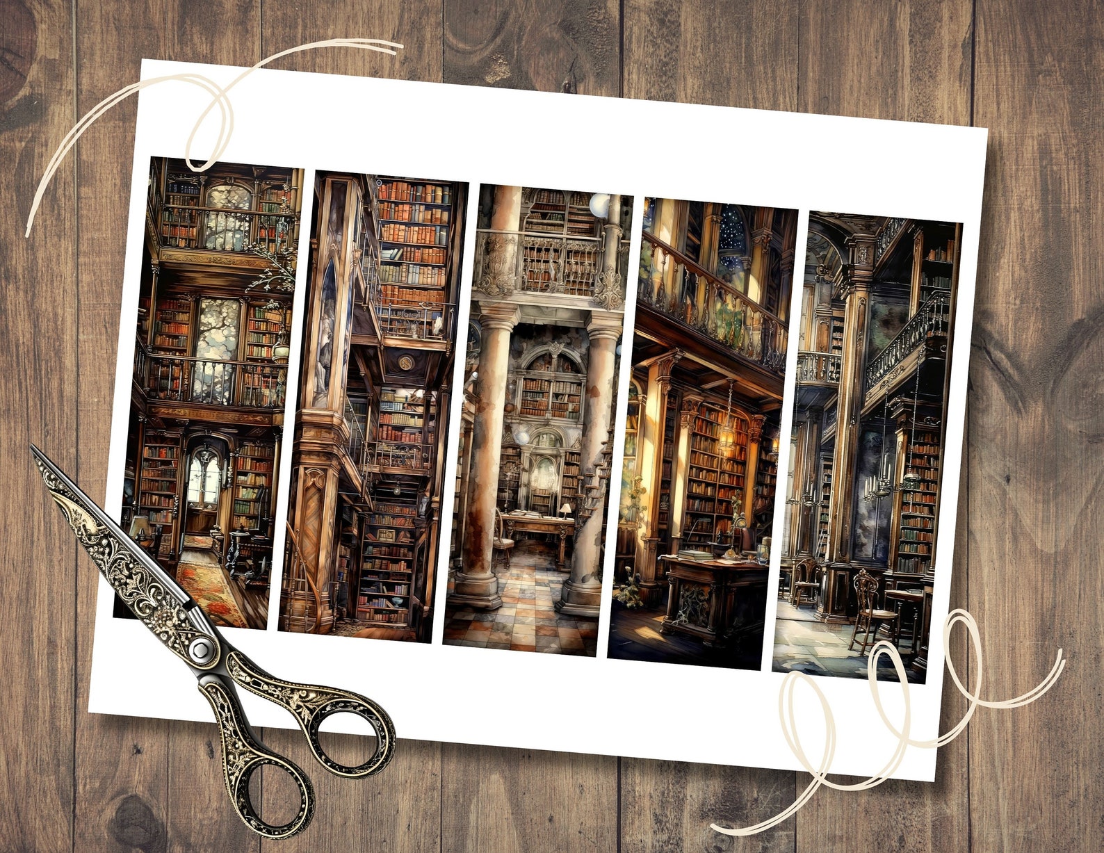 Old Library Printable Bookmarks, Digital Collage Sheet, Scrapbook Paper ...