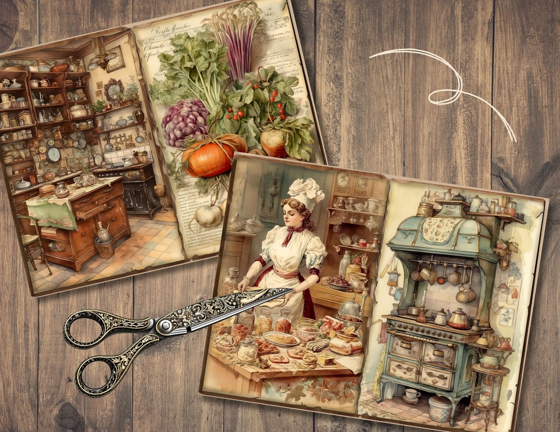 Vintage Cooking Junk Journal Pages, Digital Scrapbook Paper Kit ...