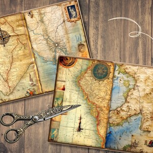 Vintage Maps Junk Journal Pages, Digital Scrapbook Paper Kit, Travel ...