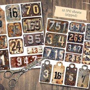 Grunge Numbers Tags & Labels, Printable Junk Journal Embellishment ...