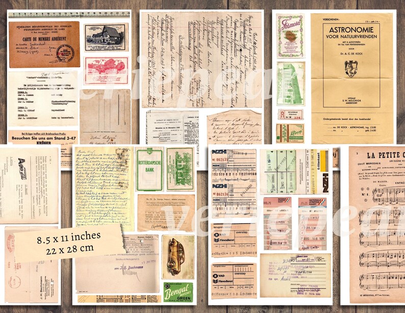 Vintage Junk Journal Ephemera Pack | SET 2 | Printable Collage Sheet ...
