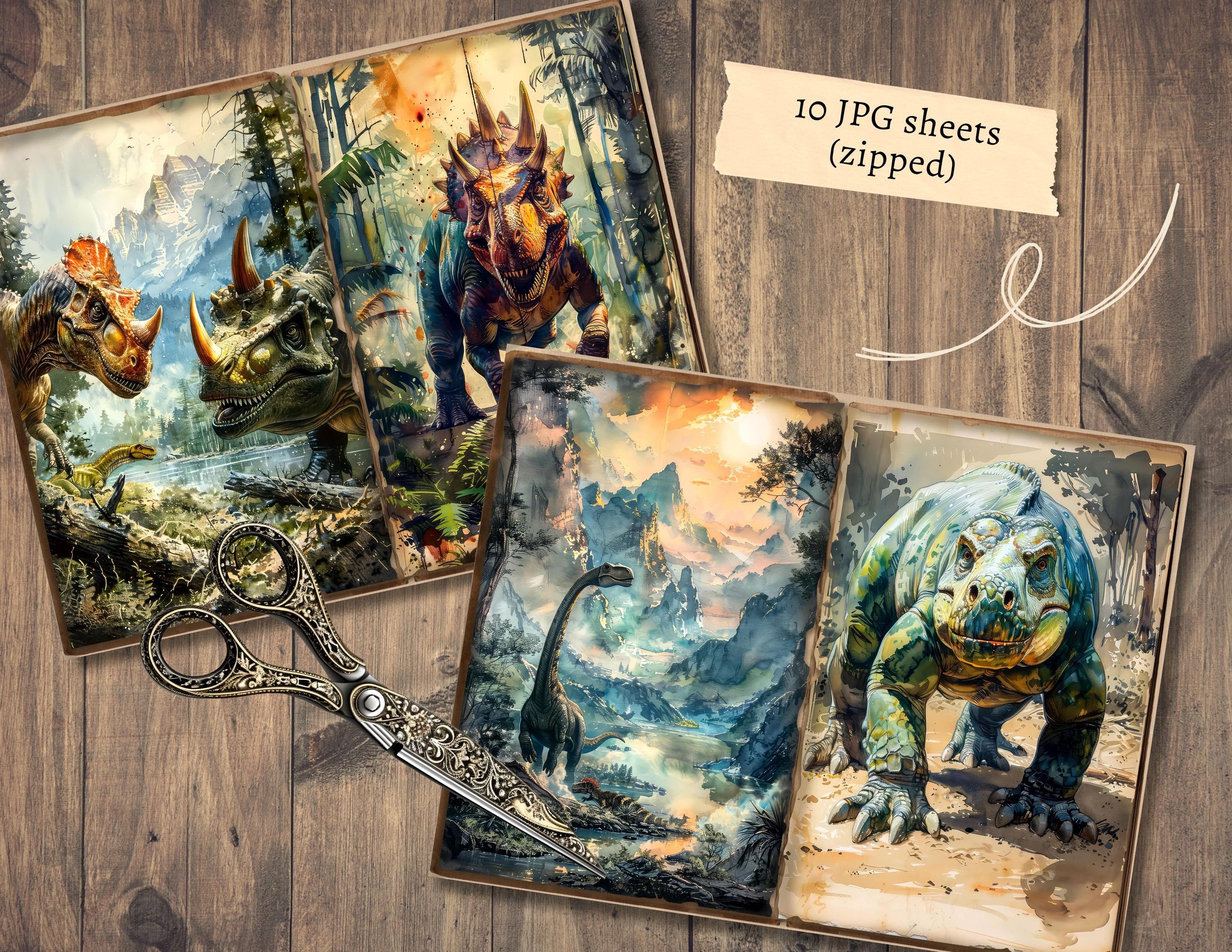 Dinosaurs Junk Journal Pages, Digital Scrapbook Paper Kit, Prehistoric ...