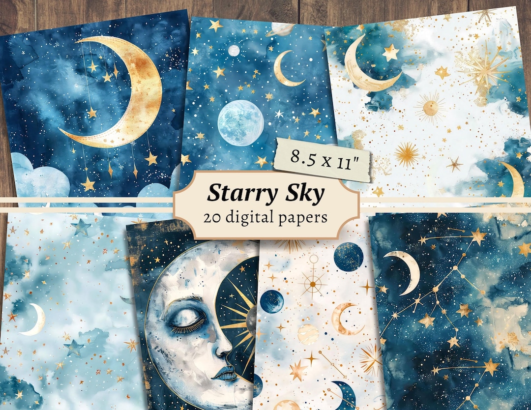 Starry Sky Digital Papers, Celestial Scrapbook Kit, Night Sky Stars ...