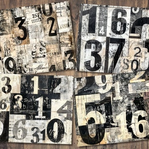 Grunge Number Backgrounds, Textured Junk Journal Pages, Digital ...
