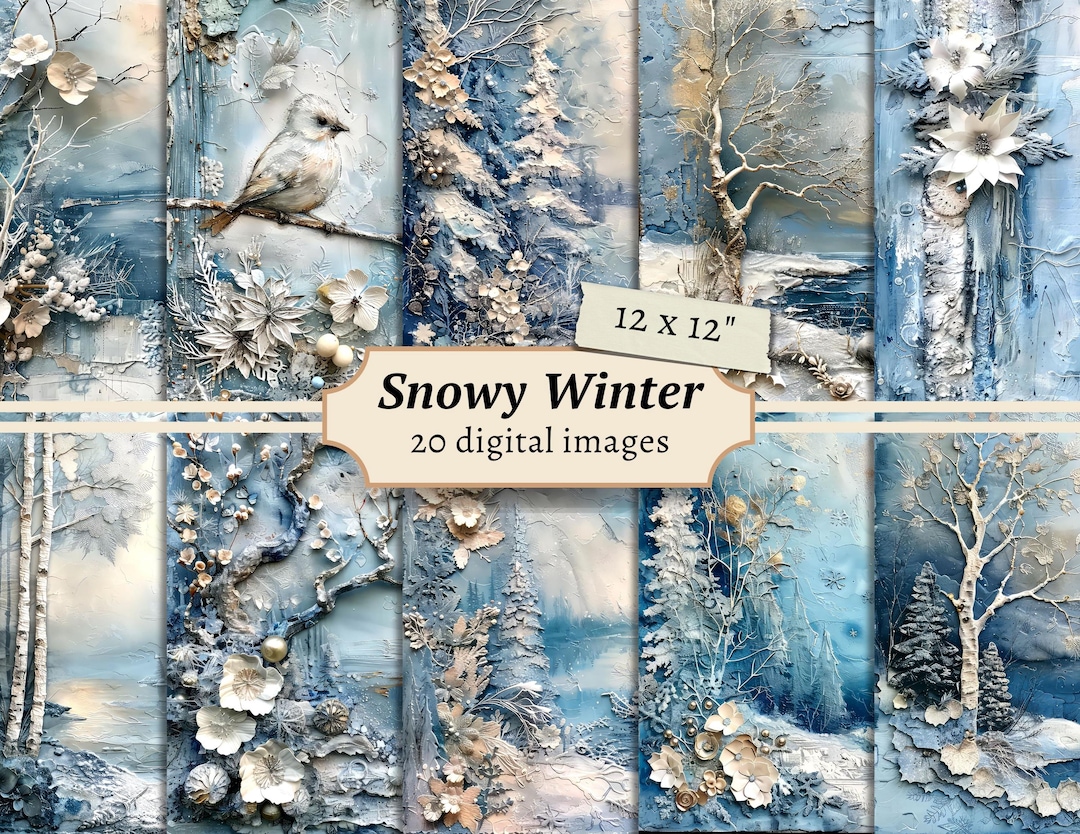 Winter Digital Papers, Junk Journal Page, Snow Scrapbook Kit, Winter ...