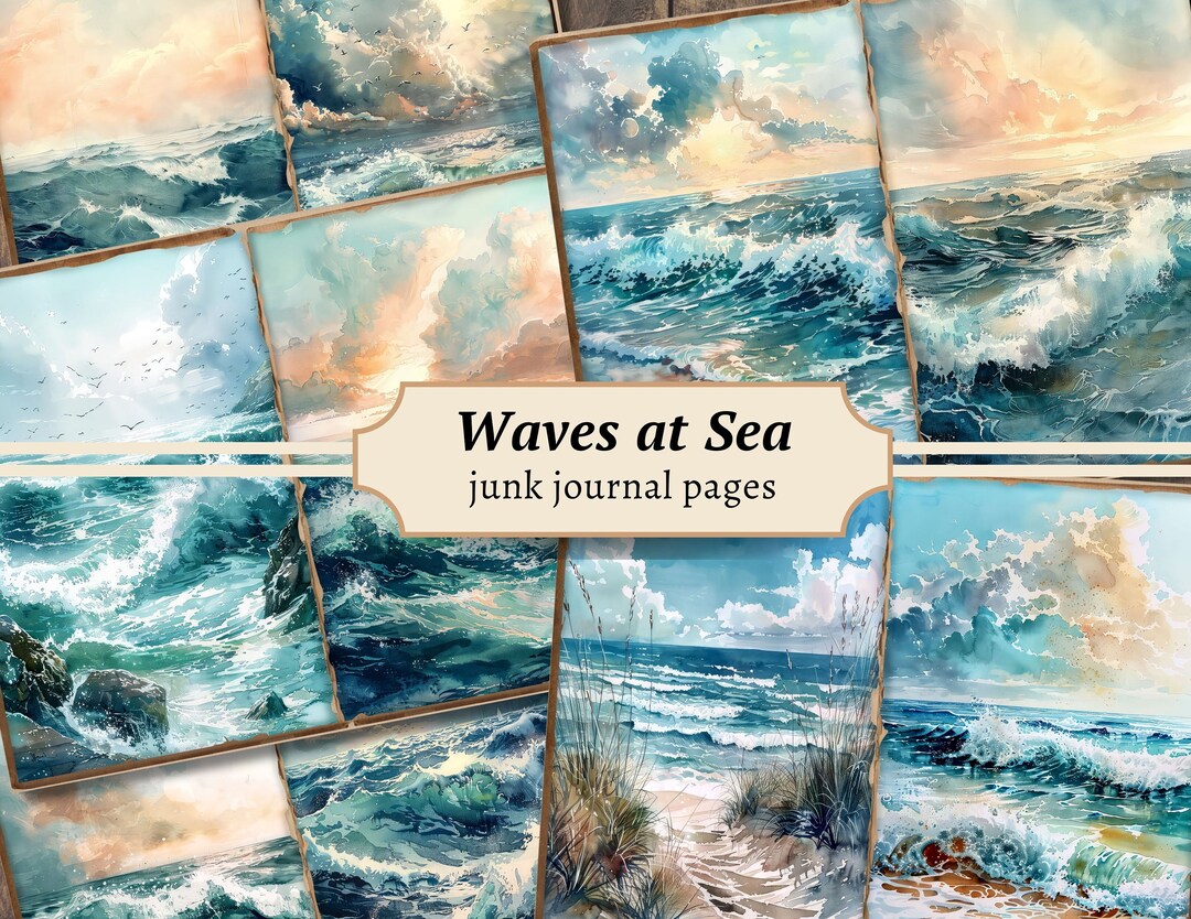 Waves at Sea Junk Journal Pages, Digital Scrapbook Paper Kit, Beach ...