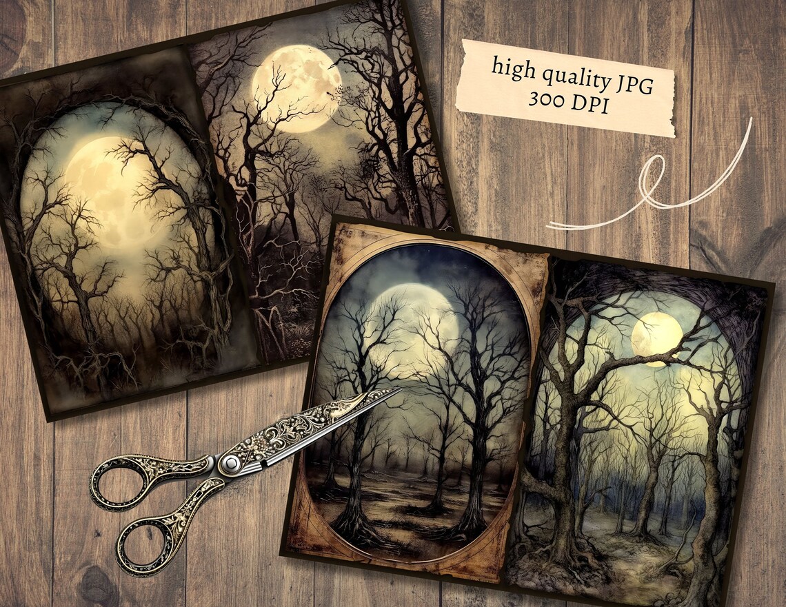 Creepy Forest Junk Journal Pages, Digital Scrapbook Paper Kit, Spooky ...