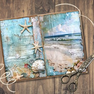 Shabby Beach Junk Journal Pages, Digital Scrapbook Paper Kit, Coastal ...