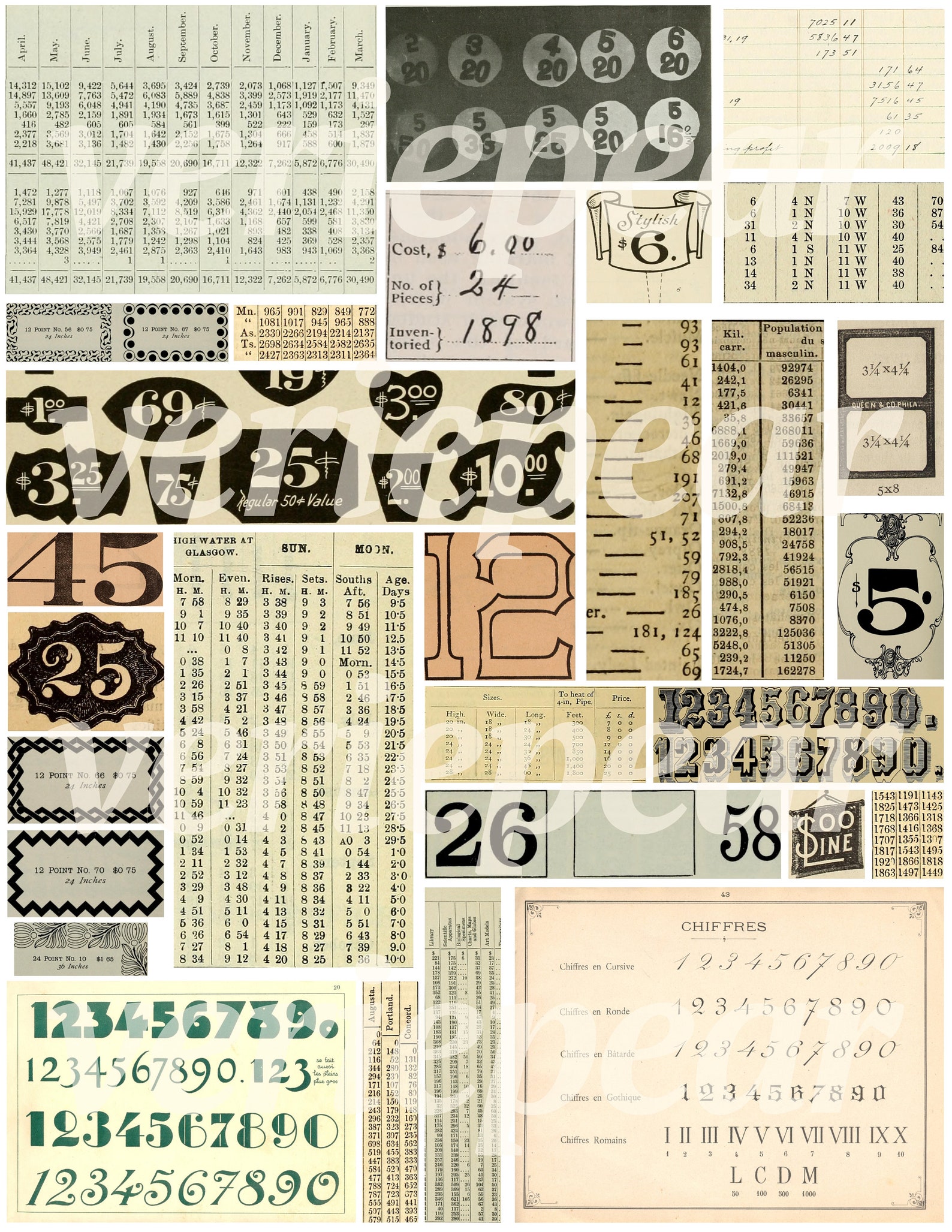 Vintage Letter & Number Printable Ephemera 100 Pc Digital - Etsy