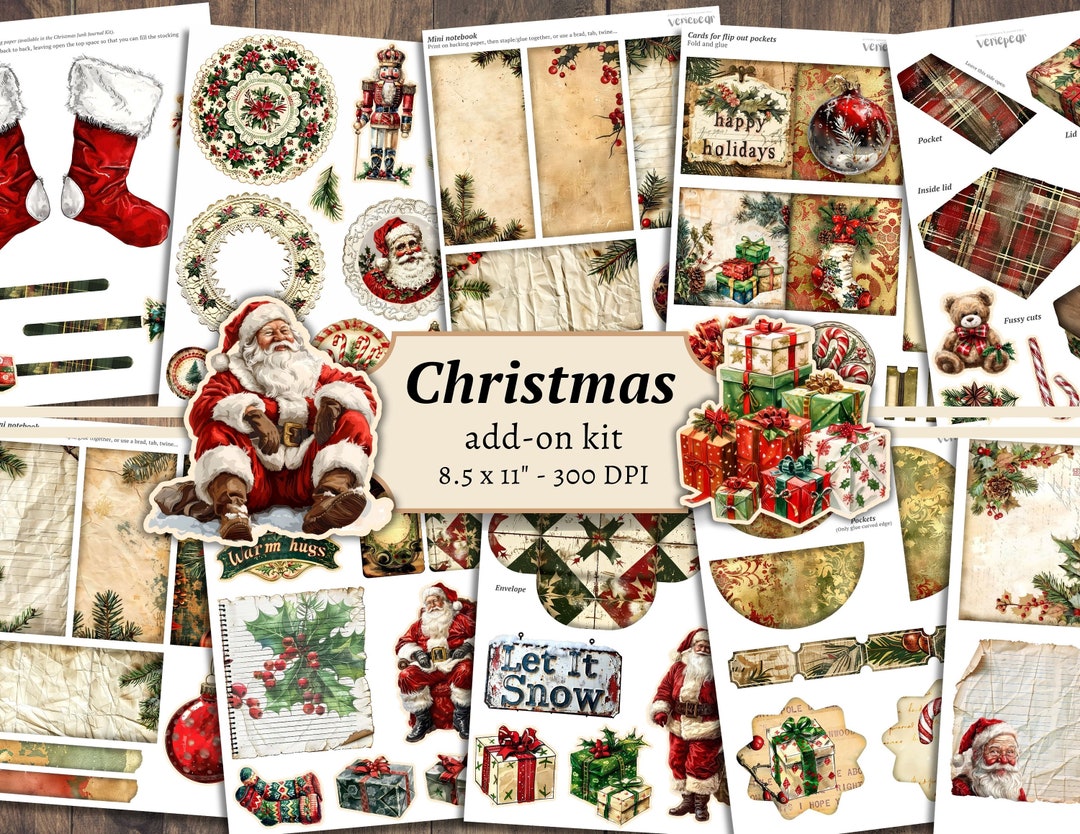 Christmas Add on Junk Journal Kit, Digital Scrapbook Paper, Winter ...
