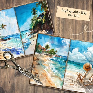 Summer Beach Junk Journal Pages, Digital Scrapbook Paper Kit, Nautical ...