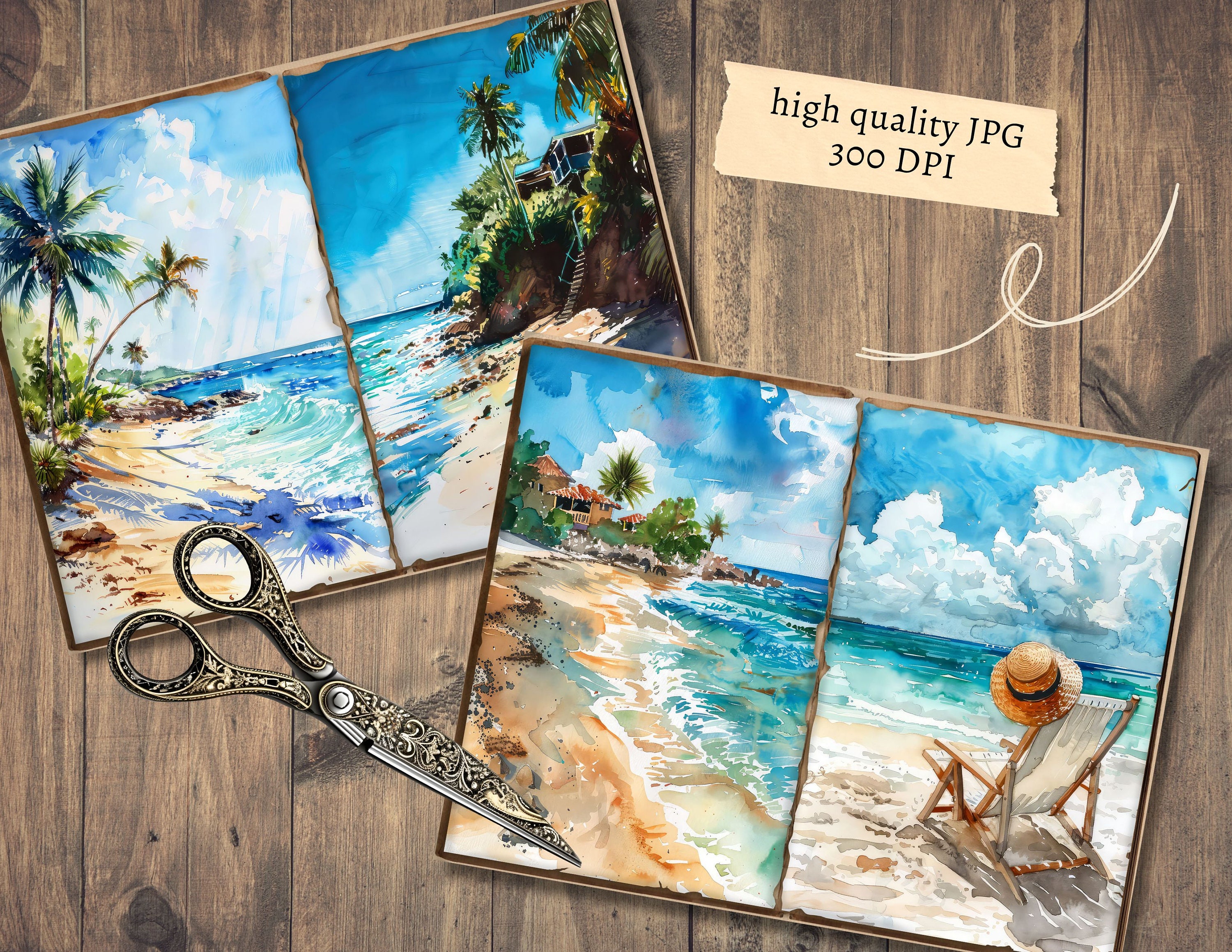 Summer Beach Junk Journal Pages, Digital Scrapbook Paper Kit, Nautical ...