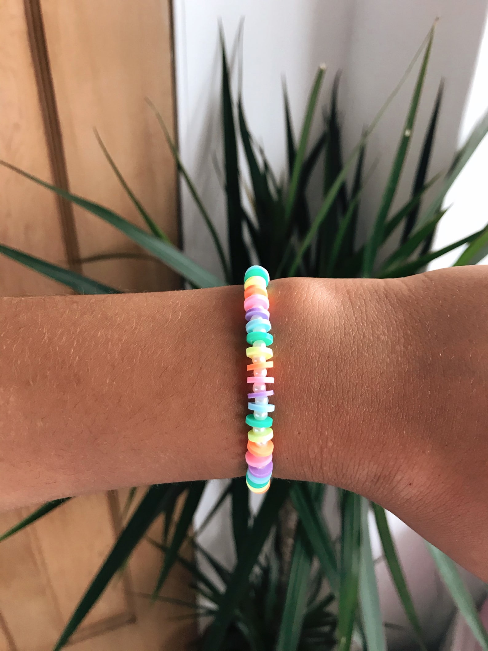 Preppy Clay And Pearl Beaded Rainbow Bracelet Etsy
