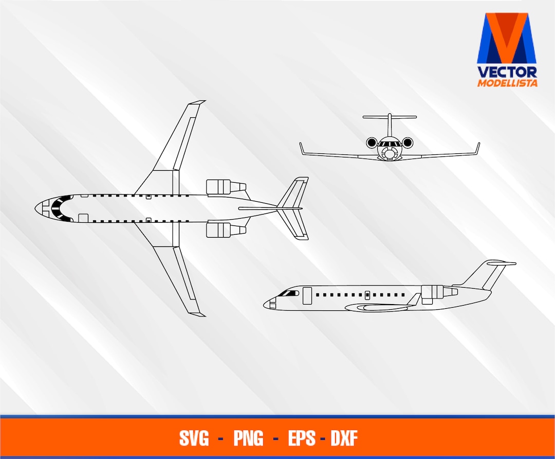 CRJ 100 Airplane Blueprint EPS - SVG - Png - Dxf Vector Art - Cricut ...