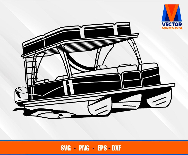 Bateau ponton à deux étages EPS SVG PNG Dxf Vector Art Cricut ...