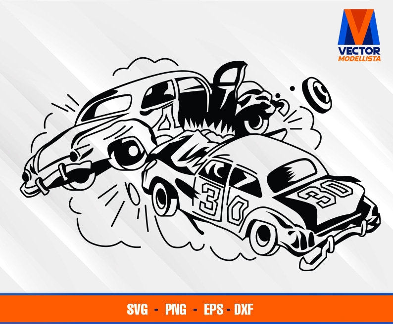 Derby Cars Crash EPS - SVG - PNG - Dxf Vector Art - Cricut - Silhouette ...