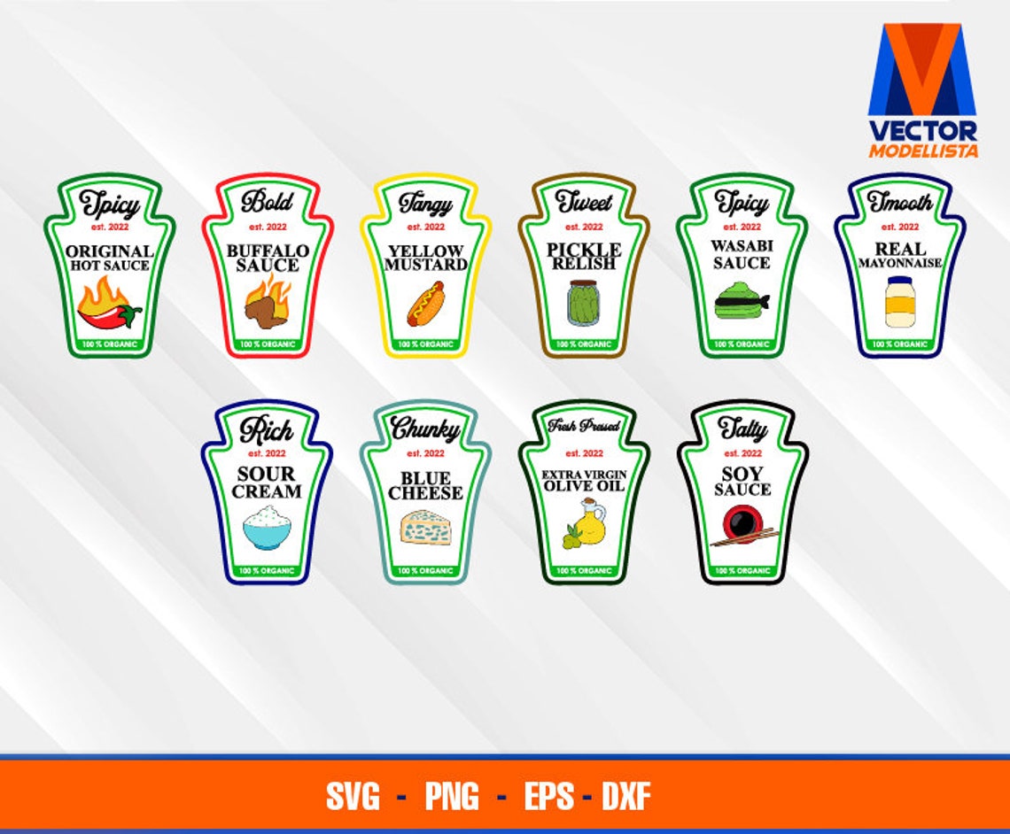 X20 Condiment Labels Bundle EPS - SVG - PNG - Dxf Vector Art - Cricut ...