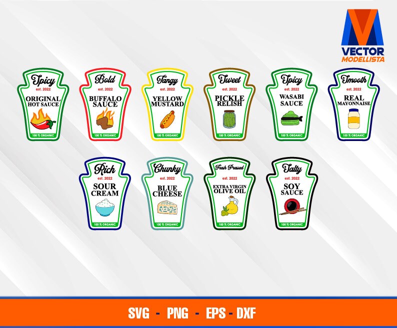 X20 Condiment Labels Bundle EPS - SVG - PNG - Dxf Vector Art - Cricut ...
