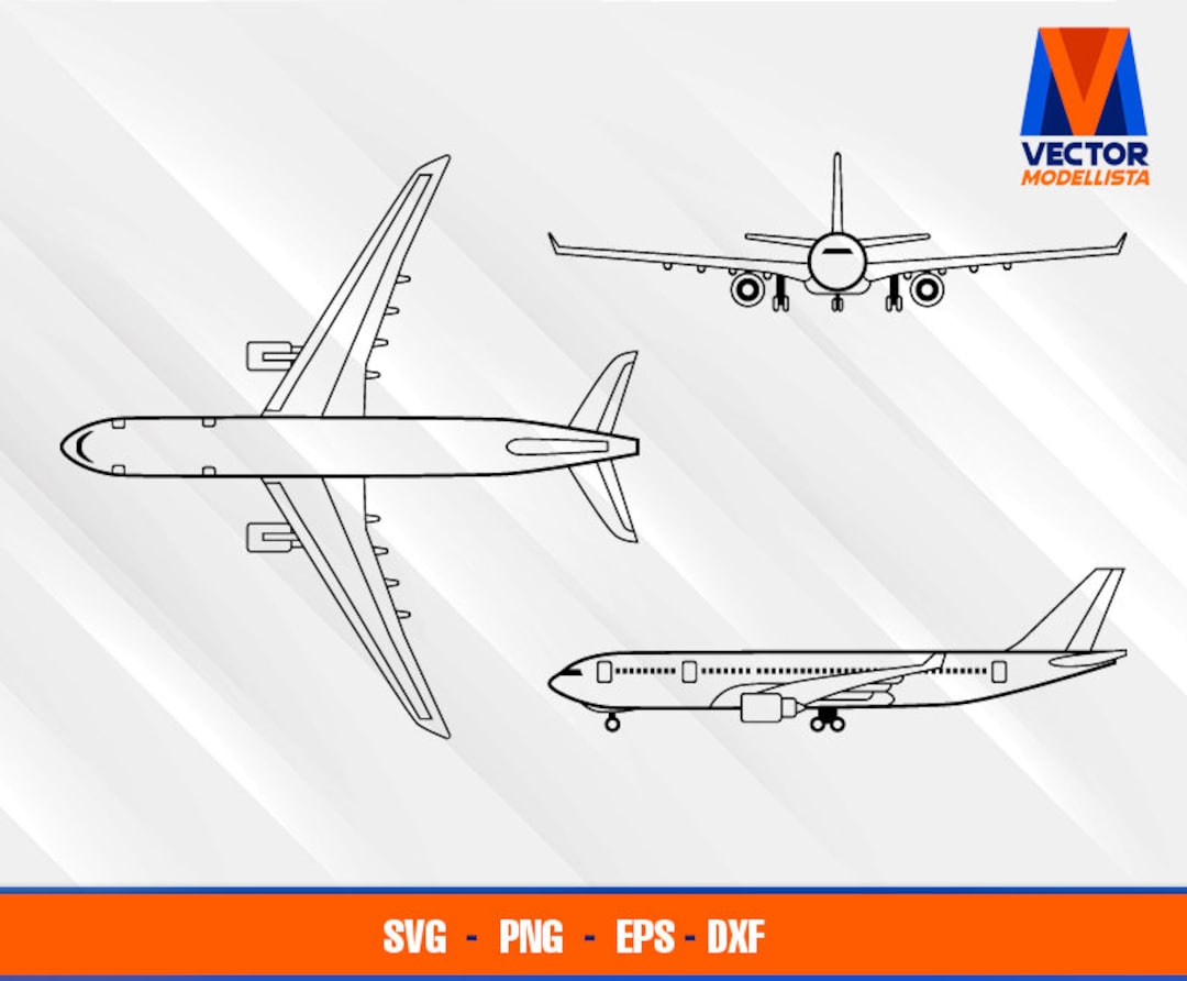 A330-200 Airplane Blueprint EPS - SVG - PNG - Dxf Vector Art - Cricut ...
