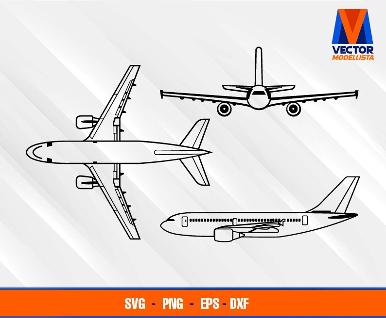 A300 B1 Airplane Blueprint EPS SVG PNG Dxf Vector Art Cricut Silhouette ...