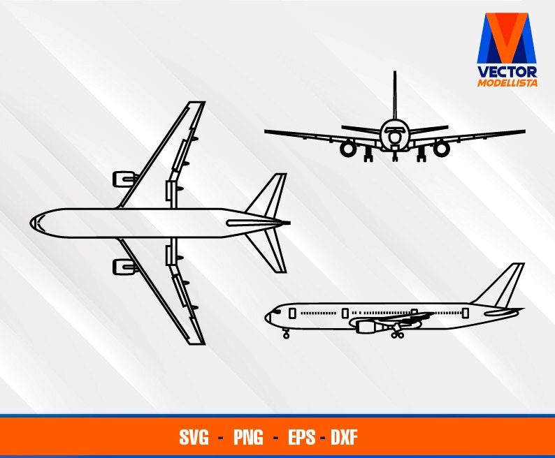 B767-200 Airplane Blueprint EPS SVG PNG Dxf Vector Art Cricut ...